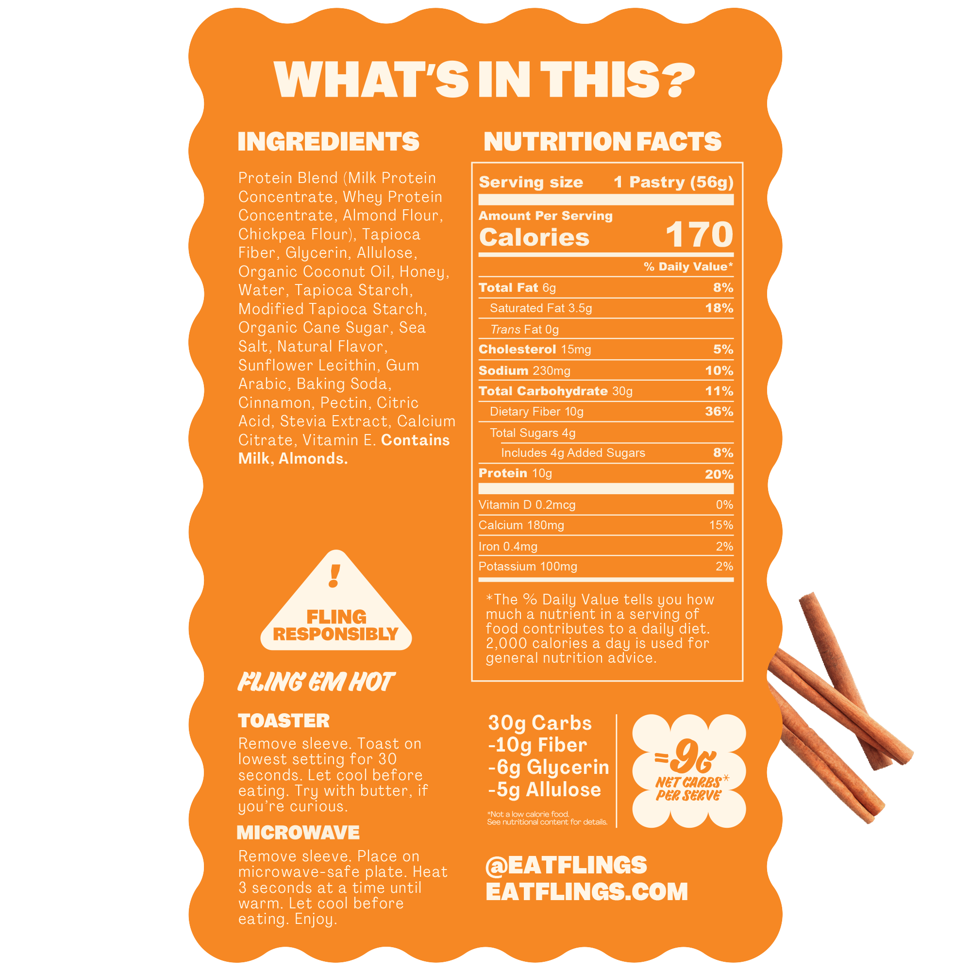 Flings Cinnamon - High Protein, Low Sugar Toaster Pastries